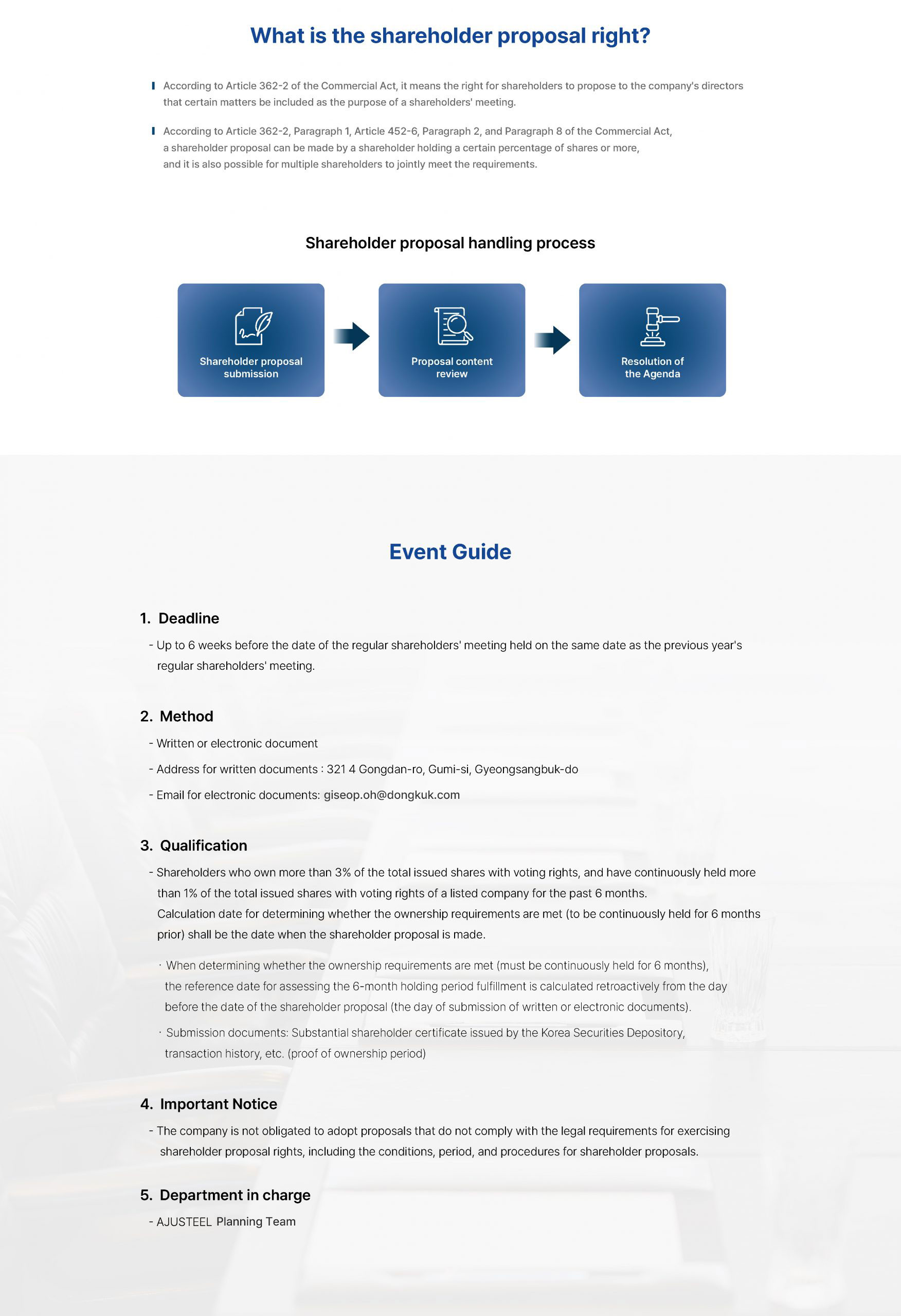 Shareholder proposal - AJUSTEEL